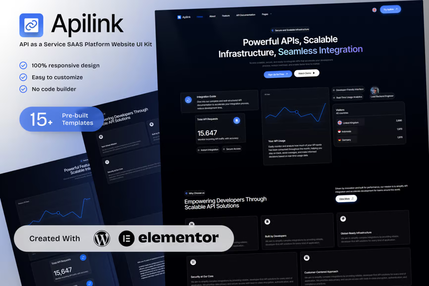 Apilink – API as a Service SAAS Platform Elementor Template Kit for ...